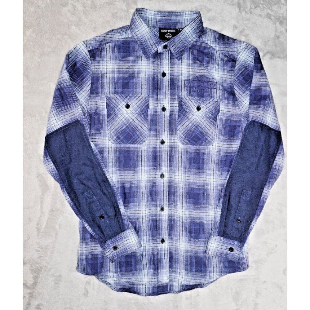 Harley Davidson Safari Flannel Black Plaid Mens M Euc - Gem